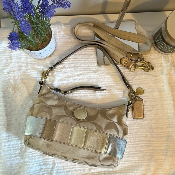 Coach | Bags | Vintage Coach F921 Signature Stripe Multi Metallic ...